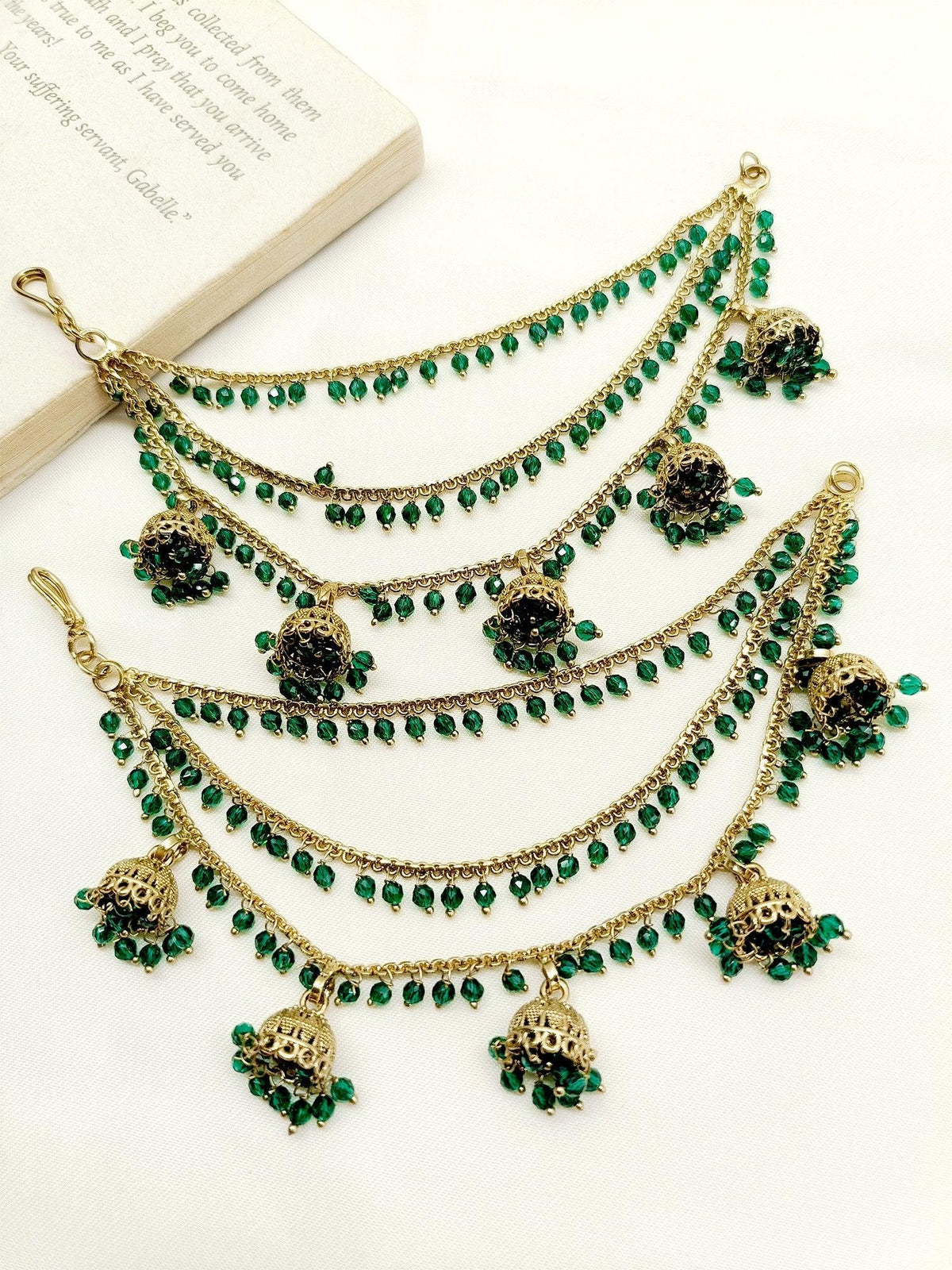 Bhavni Green Traditional Ear Chain | Elegant Ethnic Jewelry